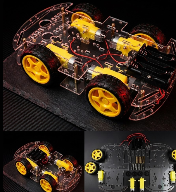 4WD Smart Robot Car Chassis Kit - Double Layer Acrylic Platform (4 Mot ...